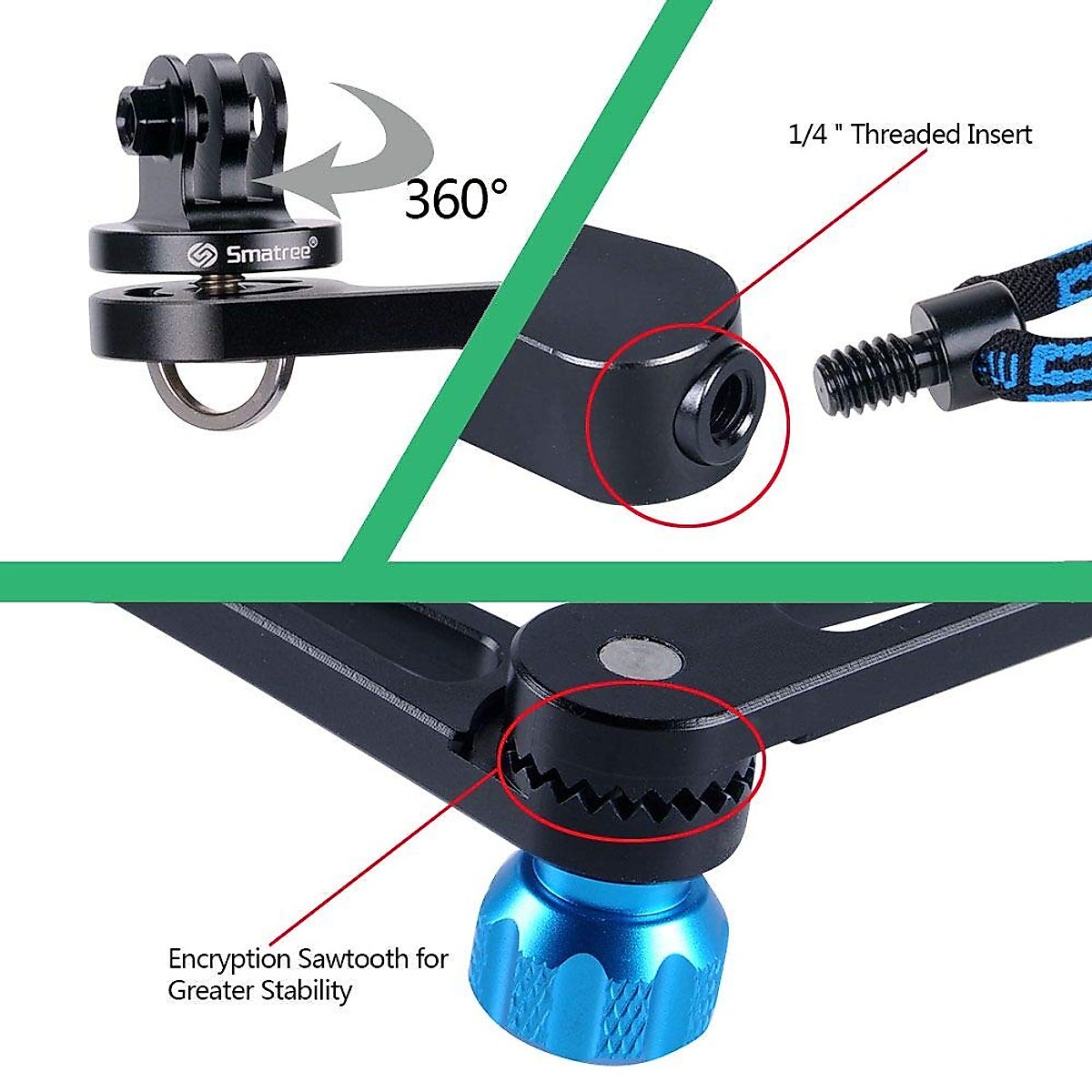 Smatree X1 Aluminium Foldable Pole 3-Way Ajustable Selfie Stick Compatible for G*Pro 12/11/MAX/10/9/8/7/6/5/4/3+/3/2018, DJI OSMO Action Camera.