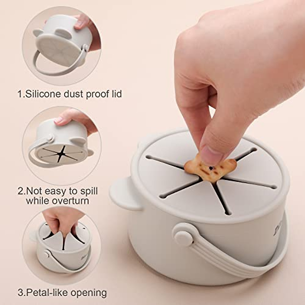 Dilovely Snack Cups for Toddlers, Silicone Toddler Snacks Containers, Baby Food Catcher Spill Proof, Kid Snacks Holder with DustProof Lid, 2 Pack Dishwasher Safe and BPA Free 9 Oz