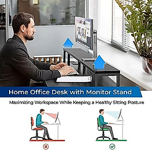 SUPERJARE 53 Inch L Shaped Desk with LED Lights & Power Outlets, Reversible Computer Desk with Shelves & Drawer, Corner Desk Home Office Desk, Black