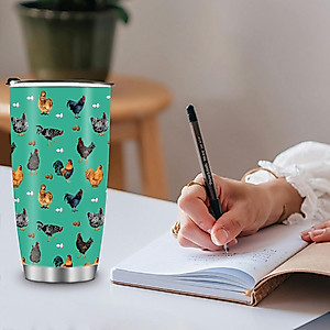 WIRESTER 20 OZ Stainless Steel Tumbler With Lid, Double Wall Vacuum Insulated Tumbler, Coffee Travel Mug Cup for Hot Cold Drinks - Chicken Pattern