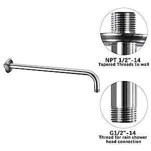 Anpean 16 Inch L-Shaped Shower Arm with Flange, Wall Mounted Rain Shower Head Extension Arm, Brushed Nickel