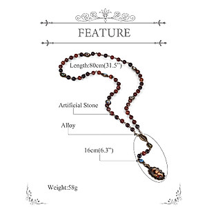 diyalo Servite Rosary of the Seven Sorrows 7 Prayer Beads Chain Religious Holy Blessed Virgin Mary Pendant Y-Necklace (Dark Brown Agate Beads)