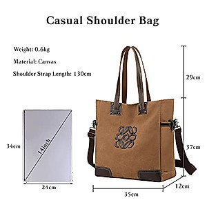 PORRASSO Crossbody Bag Women Shoulder Bag Canvas Handbag Girl Tote Bag Messenger Bag for Work School Travel Daily Use Brown