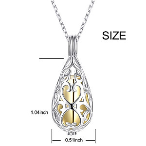 S925 Sterling Silver Always in My Heart Teardrop Memorial Pendant Necklace with Hollow Urn Keepsake Cremation Jewelry for Ashes