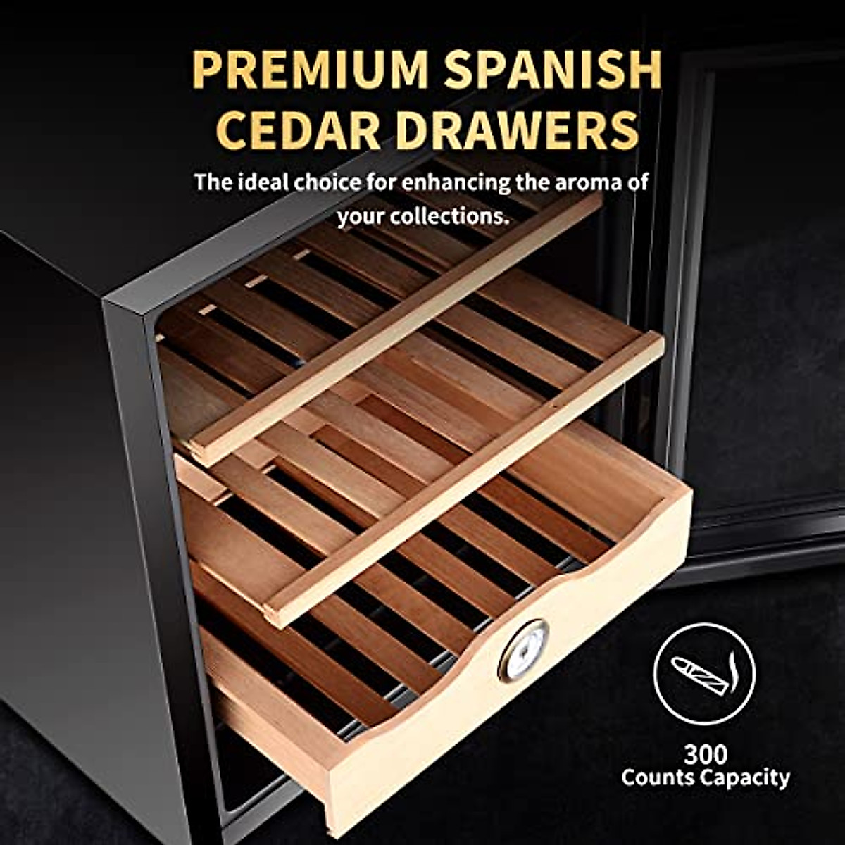 VINERIE Cigar Humidor 50L with Temperature Control System, Cooler for 300 Counts with Digital Hygrometer, Spanish Cedar Lined Great Gift for Father