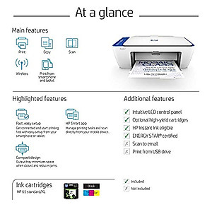 HP DeskJet 2622 All-in-One Compact Printer, Works with Alexa - White (V1N07A)
