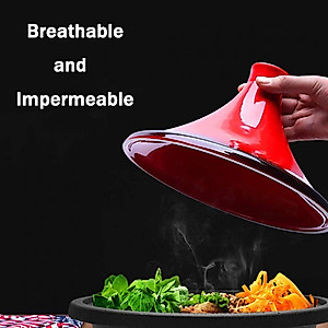 MYYINGBIN 10.2 Inches Moroccan Tagine Clay Casserole Slow Cooker Non-Porous Cone Lid Suitable for 2-5 People, Red