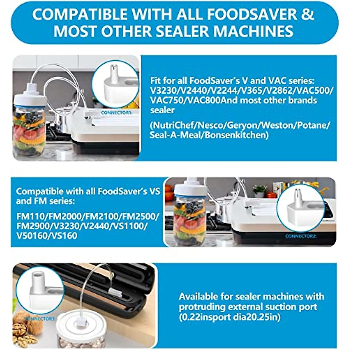 Jar Vacuum Sealer Accessories for Foodsaver Vacuum Sealer Food Storage and Compatible with Most Household Vacuum Machines Attachment for Mason Regular and Wide Mouth Jars