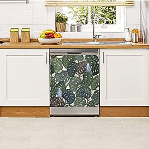 Dishwasher Magnet Cover Farmhouse Floral from Hand Drawn Fantasy Tropical Leaves Blue Indian Magnetic Refrigerator Stickers Decorative Appliance Cover Fridge Panels Metal Door Garage 23x26in