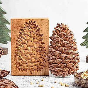 Cosybeau Custom Cookie Stamps Molds for Springerle, Tragacanth, Marzipan, Russian Pryanik, Gingerbread, Lebkuchen and Tirggel, Wooden Cookie Press for Baking DIY Thanksgiving Christmas (Pine Cones)
