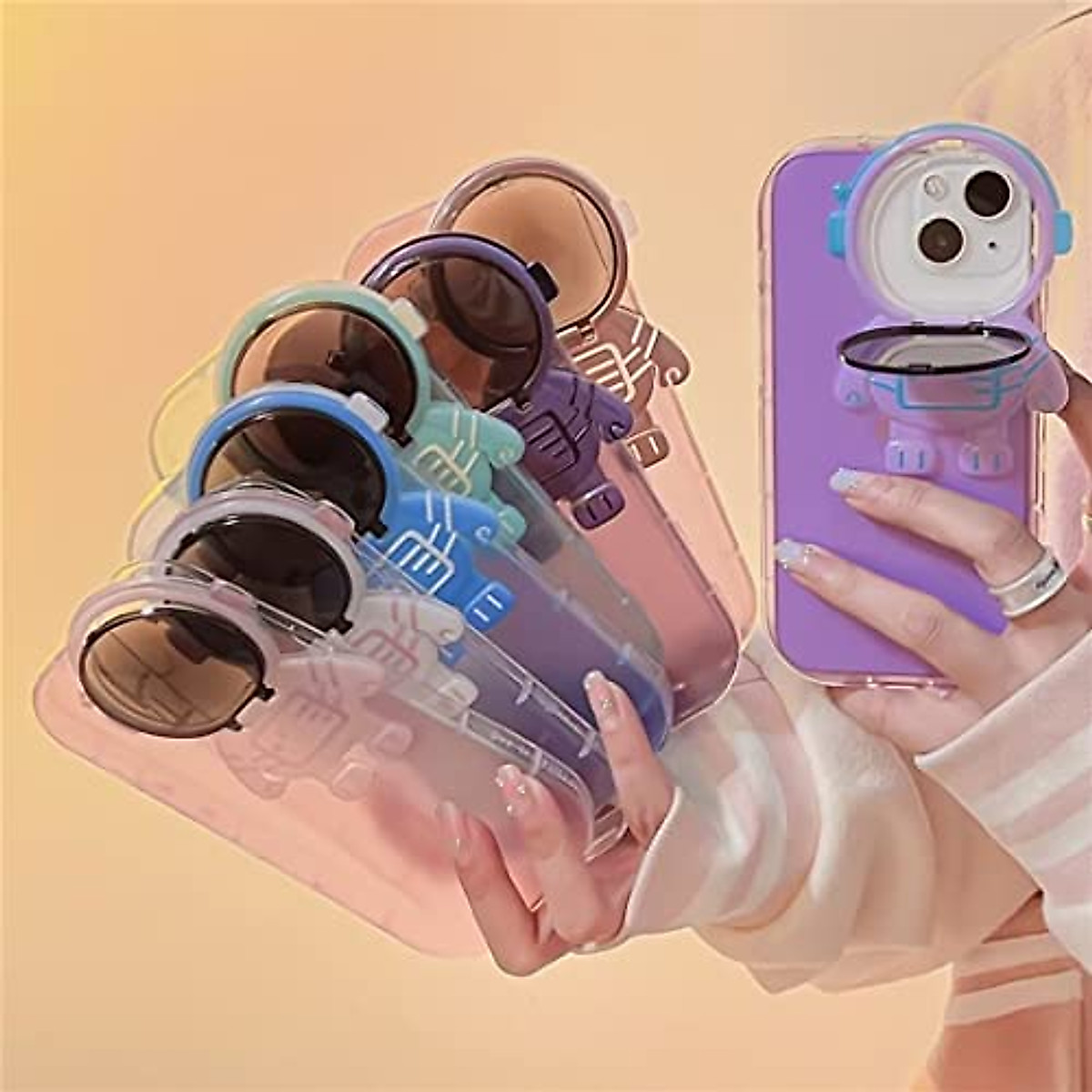 Beskinmer Compatible with iPhone 11 Case,Cute Clear Astronaut Case for Women with Astronaut Folding Camera Cover Kickstand Case Slim Soft TPU Shockproof Bumper - Clear