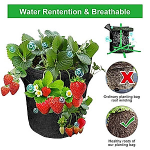 TENOVER Strawberry Grow Bags, 2 Pack 10 Gallon Strawberry Planter with 8 Side Grow Pockets, Breathable Non-Woven Fabric Reinforce Handle Plant Grow Bag for Garden Strawberries, Herbs, Flowers
