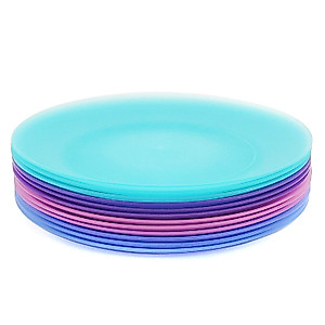 KOXIN-KARLU 10-inch Plastic Dinner Plates Reusable Plates Picnic Plates | Set of 12 in Coastal Colors