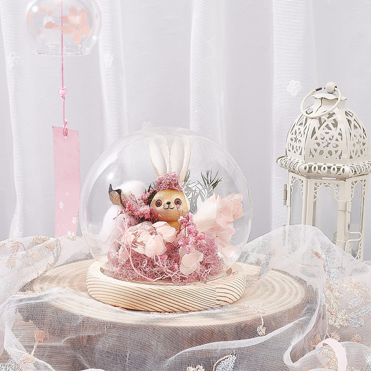 PH PandaHall Glass Display Showcase with Base Decorative Display Dome Miniature Case Snowglobe for Fairy Lights Plants Flower Craft Crown Display Crystal Beach Christmas Halloween Decoration 3x4inch