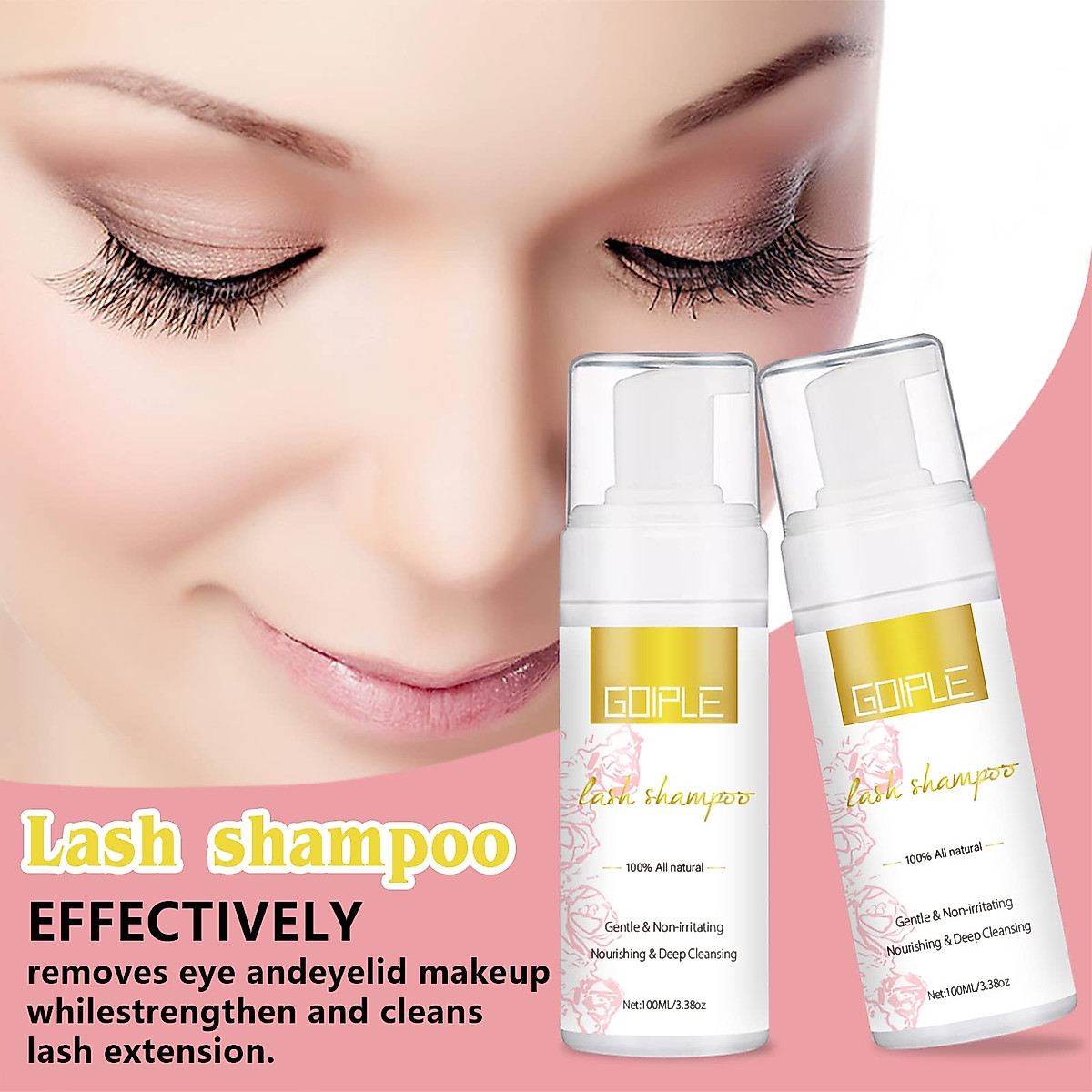 100ml Eyelash Extension Cleanser Lash Mousse Unsent Lash Shampoo for Extensions, Natural Lashes Makeup & Mascara Remover Professional & Self Use with Cotton Puff Lash Cleanser 3.38Oz