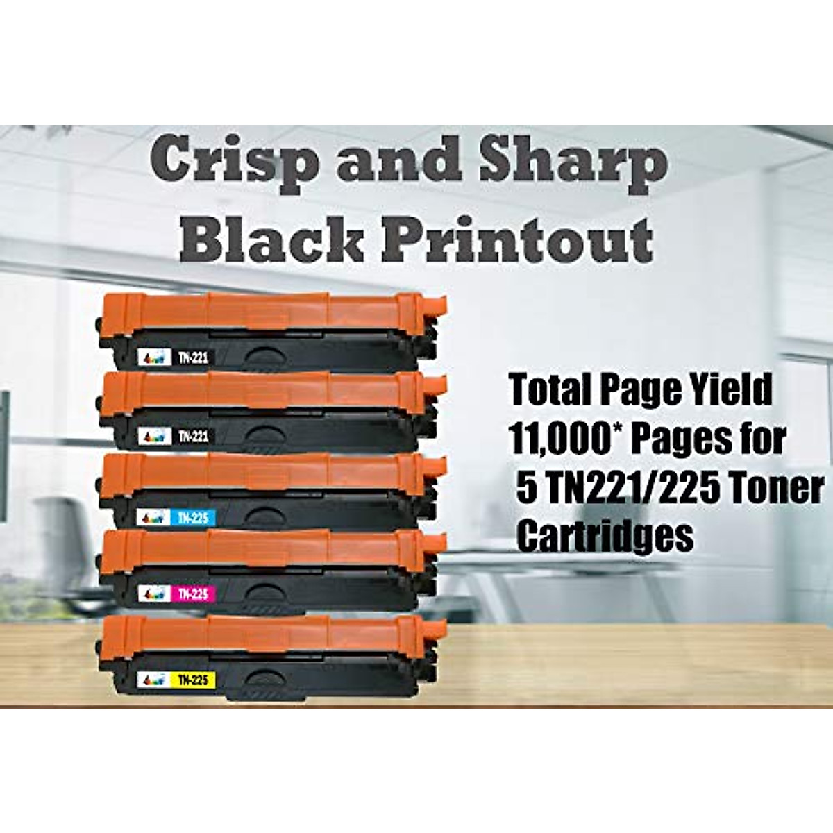 FVLFIL XPIWHTOW 4Benefit (5-Pack) Compatible for TN225 TN221 Toner Cartridge TN221/225 2B/C/Y/M (High Yield) for Use in HL-3140CW HL-3170CDW HL-3180 MFC-9130CW MFC-9330CDW MFC-9340CDW Laser Printers