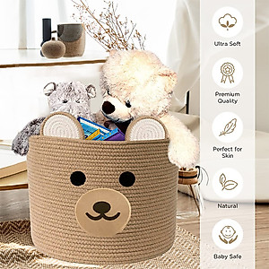 Baby laundry basket - Toy storage bear basket for kids - Nursery baby hamper with handles 15''(W) X 13''(H) (Light Brown)