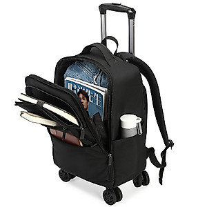 PINKSHE'S Rolling Backpack Water Resistant Rolling Wheeled Backpack 15.6 inch Laptop Compartment Bag for Adults Travel Business College (Black, 20inch)