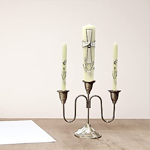 Unity Candle Set for Weddings, Centerpiece Wedding Candles with Silver Tone Accent Cross, Rings and Flowers, Religious Symbolic Marriage Ceremony Decorations, 3 Pack