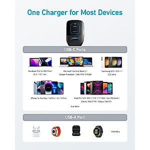 Anker 67W USB C Charger, 3 Port PIQ 3.0 Compact and Foldable Fast Charger for MacBook Pro, iPad, Galaxy, Pixel, iPhone and More (5ft USB C to USB C Cable Included)
