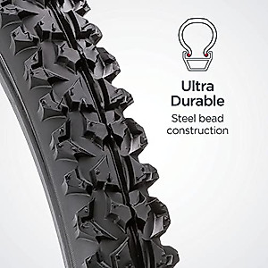 Schwinn Replacement Bike Tire, 24" x 1.95" Mountain Bike Tire, Wide & Blocky Knobs, Steel Bead Construction, Fits Internal Rim Widths 19mm-29mm, PSI Range 35 to 65