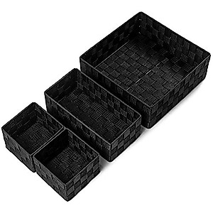 Nicunom 4 Pack Woven Storage Box Cube Basket Bin Container Box, Nylon Storage Basket for Closet, Dresser, Drawer, Shelf, Office Divider Organizer Bins, Black