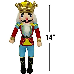 Nutcracker Ballet Gifts King Plush Nutcracker Doll Figure, Christmas Ornaments Decoration, Red, Blue and Gold, 14 Inch