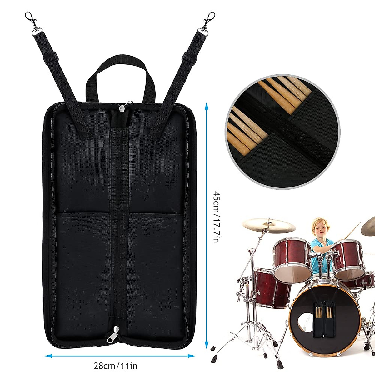 JIELISI Drumstick Holder Oxford Cloth Drum Stick Bag Container for Drum Set Hanging On Stick Holder Bag Container Large Capacity Drum Stick Storage Bag Up to 6 Pairs