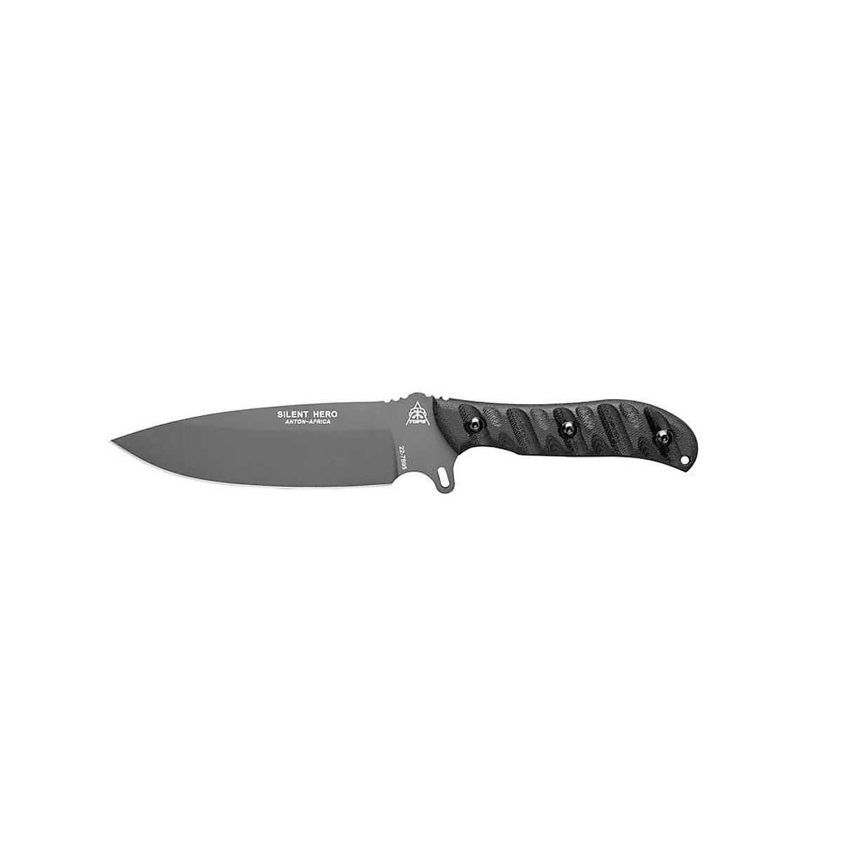 Tops Knives Silent Hero - Sniper Gray Blade Finish - Fixed Blade Knife - Black Leather Sheath (Rocky Mountain Tread Handle)