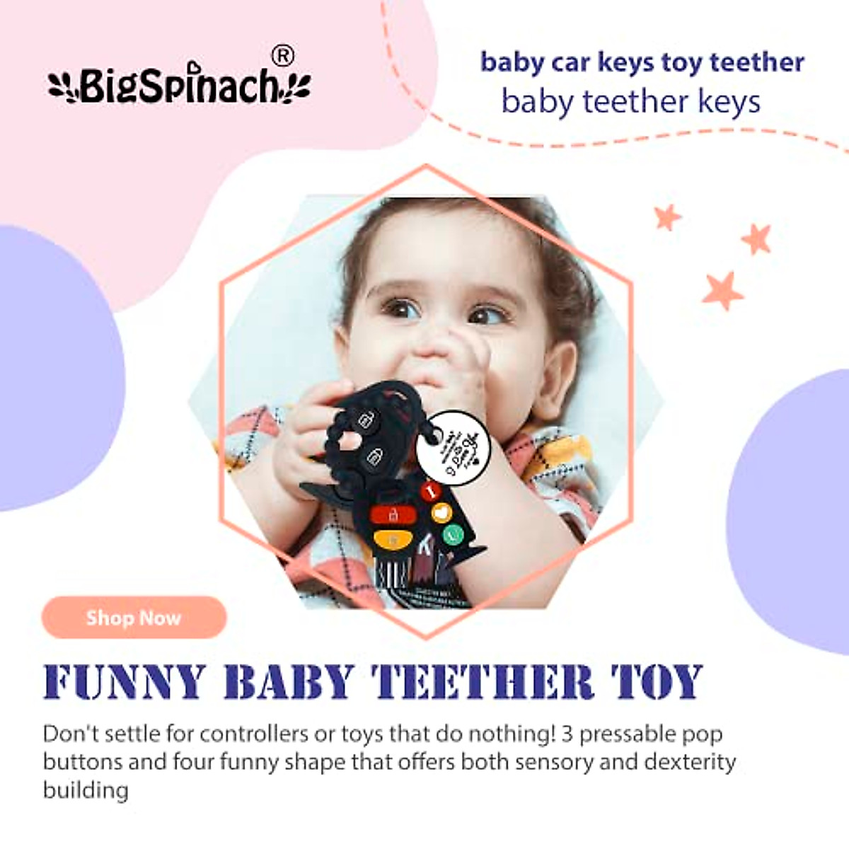 BIGSPINACH Baby Teething Keys Toys 6 to 12 Months,Gothic Car Keys Baby Teether Combo Set,Car Key Remote Toy Controller for Toddler(Gothic) (Gothic, Black)