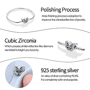 Pandach 925 Sterling Silver Charms Bracelets for women Butterfly Heart Moon and Star 5A Cubic Zirconia Snake Chain Bracelet Gifts for women