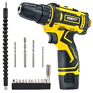 KUWZTY Cordless Drill Set, 12v Lithium Ion Power Drill with Battery and Charger, Compact Driver/Drill Kit, 3/8-Inch Keyless Chuck, 2 Variable Speed, 18+1 Position and LED Light and 15pcs Accessories