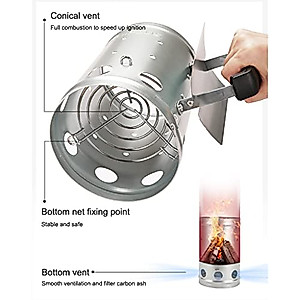 Charcoal Chimney Starter | BBQ Chimney Starter for Charcoal Grill and Barbecues, Compact Easy to Use Chimney Starters and BBQ Grill Tools (Color : Silver, Size : 16 * 27cm)