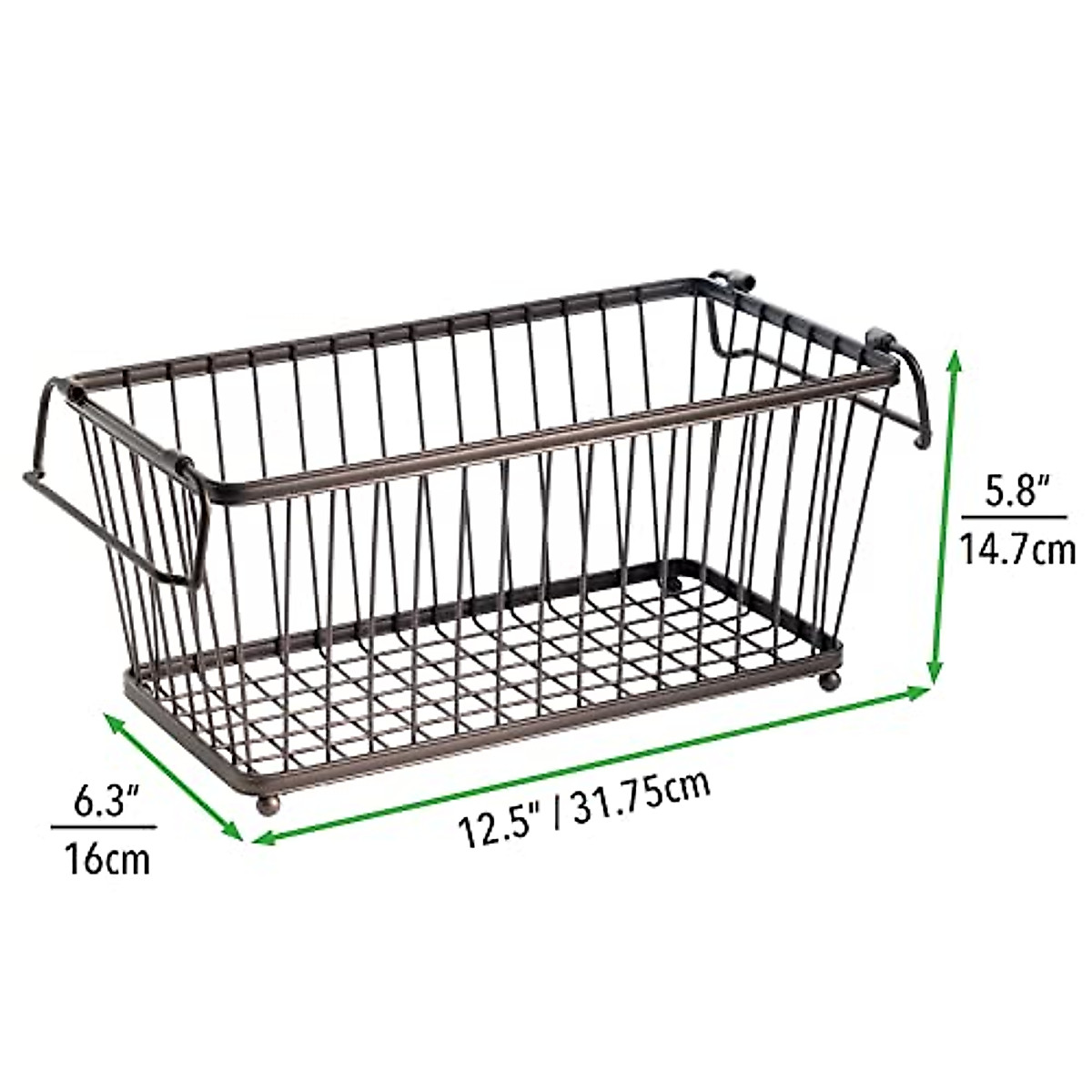 mDesign Household Stackable Metal Wire Storage Organizer Bin Basket with Built-In Handles for Kitchen Cabinets, Pantry, Closets, Bedrooms, Bathrooms - 12.5" Wide, 2 Pack - Bronze