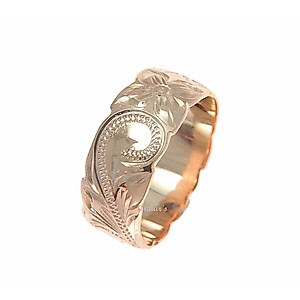 Arthur's Jewelry Pink rose gold plated 925 sterling silver Hawaiian 8mm plumeria flower scroll cut out edge ring size 7.5