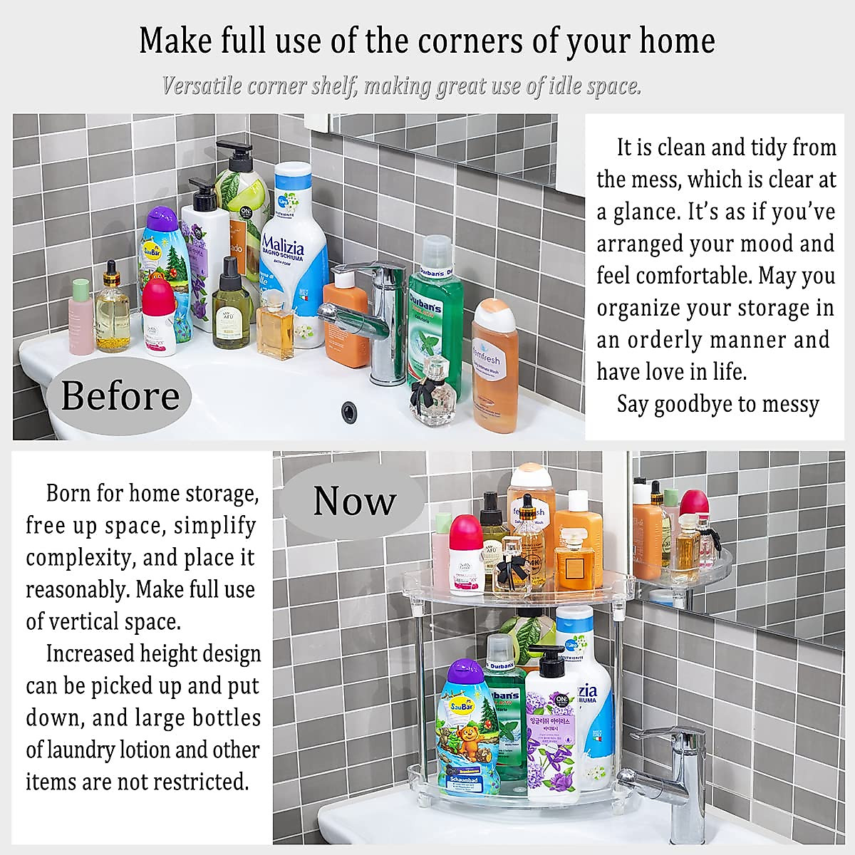 Argox Bathroom Organizer Countertop, Bathroom Finishing Countertop, Countertop Storage, Counter Storage, Storage Under The Sink,Transparent Bathroom Shelf