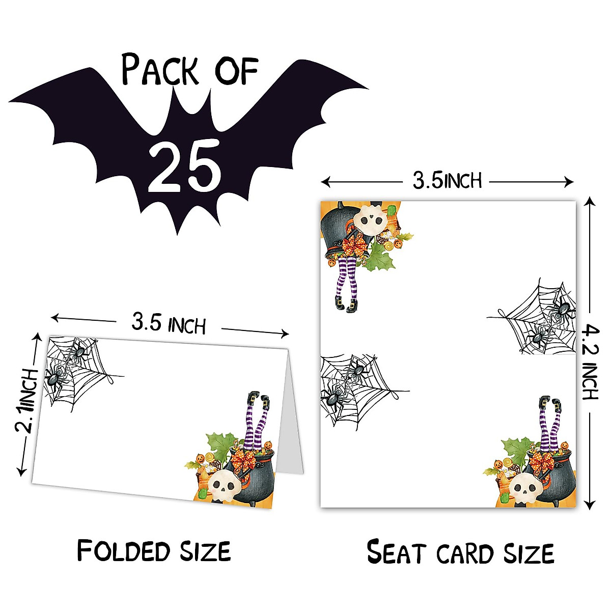 Halloween Table Place Cards, Editable Name Place Cards, 25 Pack Buffet Food Tent Labels, Double Design Name Cards, Halloween Thanksgiving Party Decorations, Easy Folding for Dinner Party - L528
