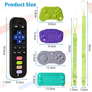 Aolso Silicone Baby Teething Toys, 5PCS Remote Control Shape and Game Control Teething Toys,Teething Toys with 2PCS Pacifier Clip,Babies Chew Toys for BPA Free,3 Months+ Baby Teethers Soothe Toys