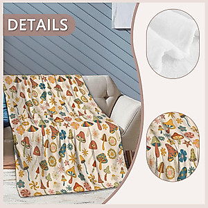 QOSEIEN Throw Blanket,Retro Groovy Mushroom Boho Hippie Daisy Flowers Print Blanket for Kids Baby Bedroom Sofa Couch Holiday Decor 50"x60"