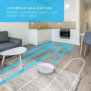 iHome AutoVac 2-in-1 Robot Vacuum + Mopping Enabled with Mapping HomeMap Navigation, 2000pa Suction Power, HyperDrive Technology for Pet Hair, Alexa/Google and App Control (Eclipse White)