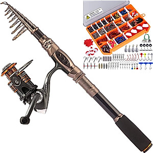 PLUSINNO Fishing Rod and Reel Combos, 263Pcs Fishing Tackle Kit with Tackle Box, Saltwater Freshwater Resistant Fishing Gear