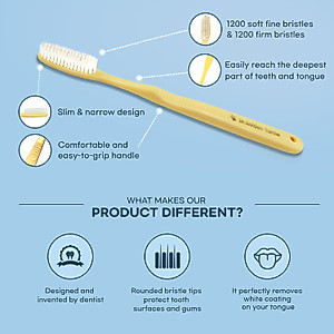 Dr.Golden Turtle Long Head Toothbrush 4-Pack Designed by Dentist | Easy Plaque Remover | Huge Toothbrush for Adults | Tooth Brushes Set | Toothbrush Medium Hard | Smokers Toothbrush for Clean Teeth