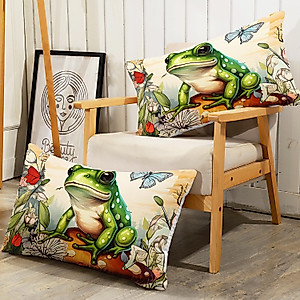 AILONEN Cartoon Frog Comforter Set Twin Size,Butterfly Comforter Set,Nature Plant Fungus Flower Frog Bedding Set Decor,3 Piece Fantasy Sunset Abstract Yellow Comforter with 2 Pillowcases