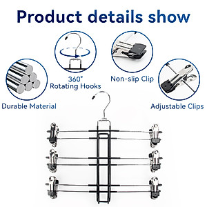3 Pack Skirt Hangers with Clips, ZOUTOG 6 Tier Pants Hangers, Skirt Hangers Space Saving Closet Organizers and Storage, Non Slip Adjustable Clip Hanger for Shorts, Skirts, Dresses, Kids Clothes & More