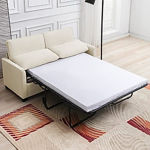 linor 2-in-1 Sleeper Sofa with Folding Foam Mattress, Modern Loveseat Sleeper, Pull Out Couch Sofa Bed for Living Room/Apartment (Beige, Full)
