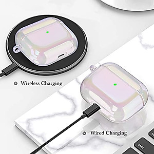AIRSPO AirPods 3 Case Cover Clear Lasher Hard PC Protective Case Colorful AirPod 3 Cover Skin Compatible with Apple AirPods 3rd Generation with Keychain (Glittery White)