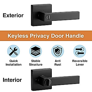 AIKKIL Matte Black Door Handle Interior Knob Keyless Levers Set (6 Pack), Heavy Duty Privacy Lock for Bedroom or Bathroom, Reversible for Left Right Sided Doors