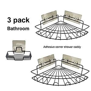 Corner Shower Caddy Basket Rack Stainless Steel with Hooks Wall Mounted Bathroom Shelf Storage Organizer Adhesive Rustproof No Drilling 3 Pack (Black)