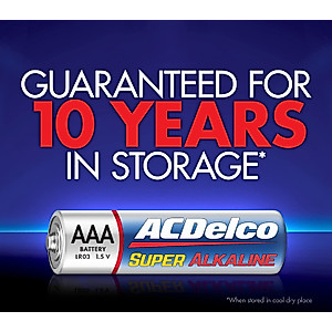 ACDelco 100-Count AAA Batteries, Maximum Power Super Alkaline Battery, 10-Year Shelf Life, Recloseable Packaging