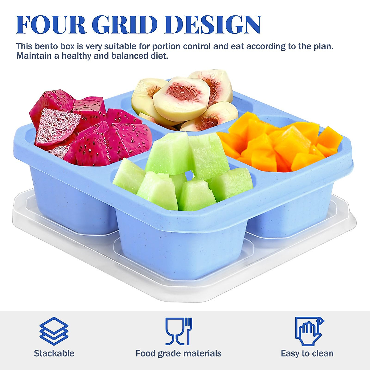 TKOnline Set of 8 Bento Snack Boxes, Meal Prep Container, 4 Compartments Leakproof Food Prep Containers for School, Work and Picnic